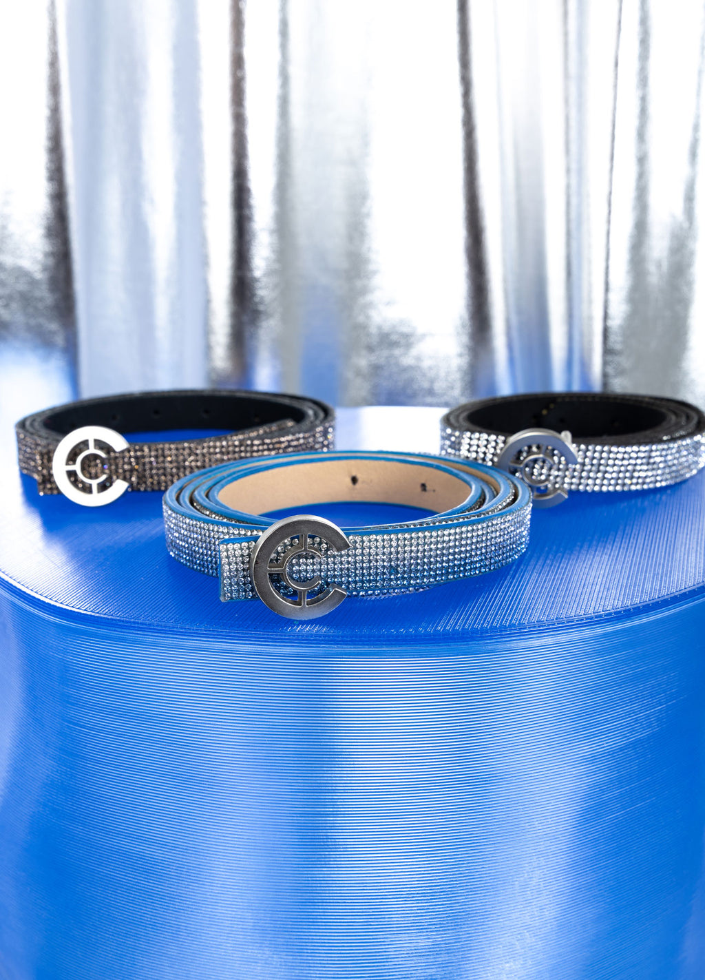 BELT WITH SIMILISTONE AND LOGO BUCKLE - Eclipse blue diamond ...