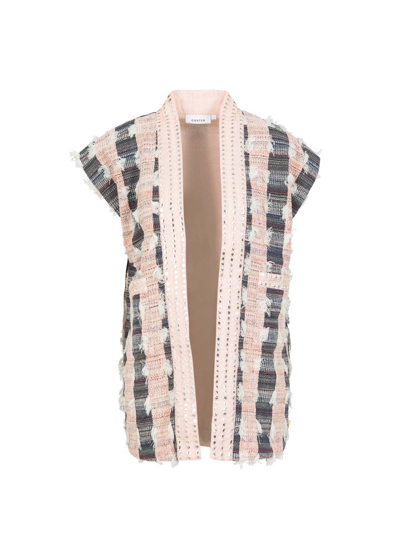 VEST WITH MIRROR RIBBONS - Blush/black jaquard – costercopenhagen.com